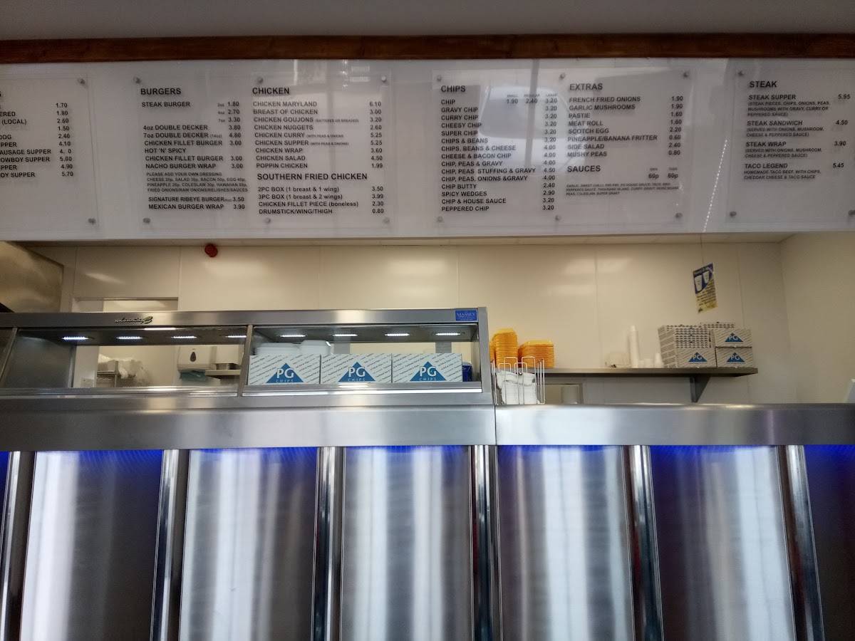 Menu at PG Chips fast food, Moira
