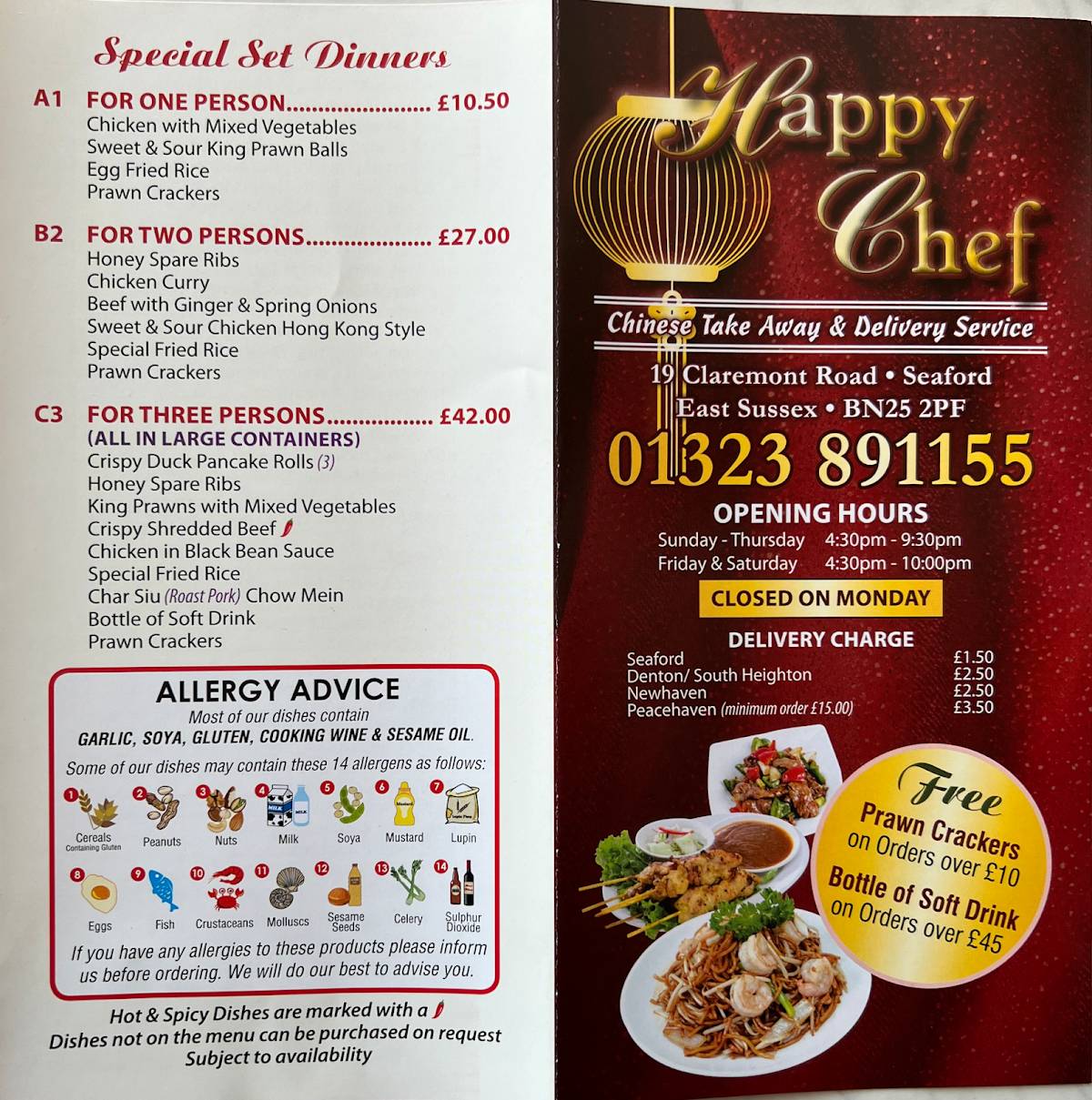 Menu at The Happy Chef Chinese fast food, Seaford