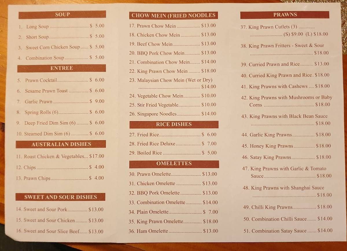 Menu at Yee's Chinese Cuisine fast food, Branxton