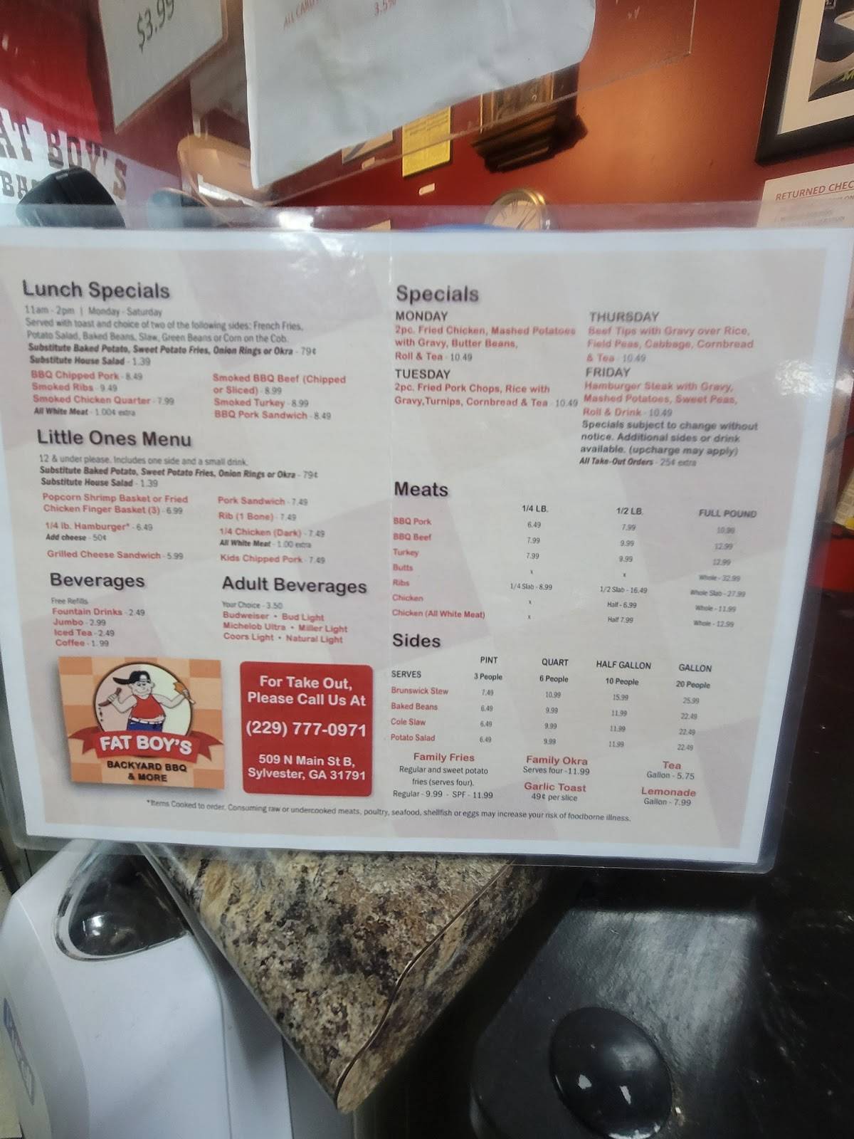 Menu at Fat Boy's Backyard BBQ & More, Sylvester