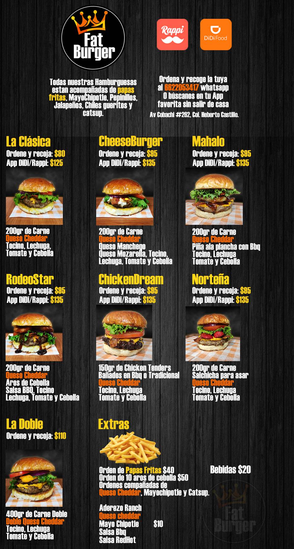 Menu at Fat Burger restaurant, Hermosillo, Cobachi 264