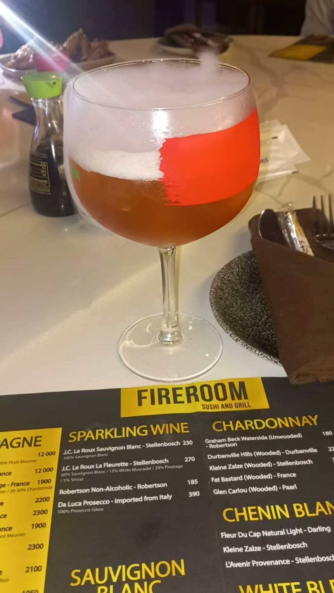 Menu at Fireroom Zimbali restaurant, Dolphin Coast