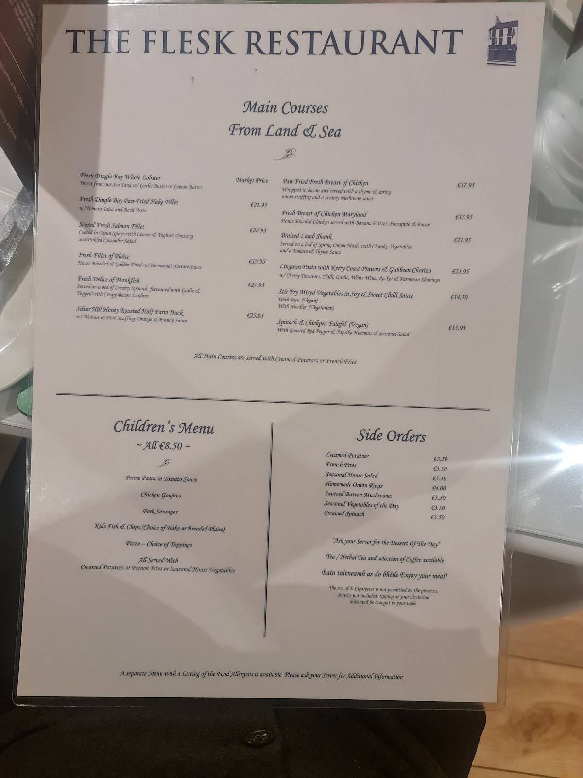 Menu at Flesk Bar & Restaurant, Killarney, 14 Main St