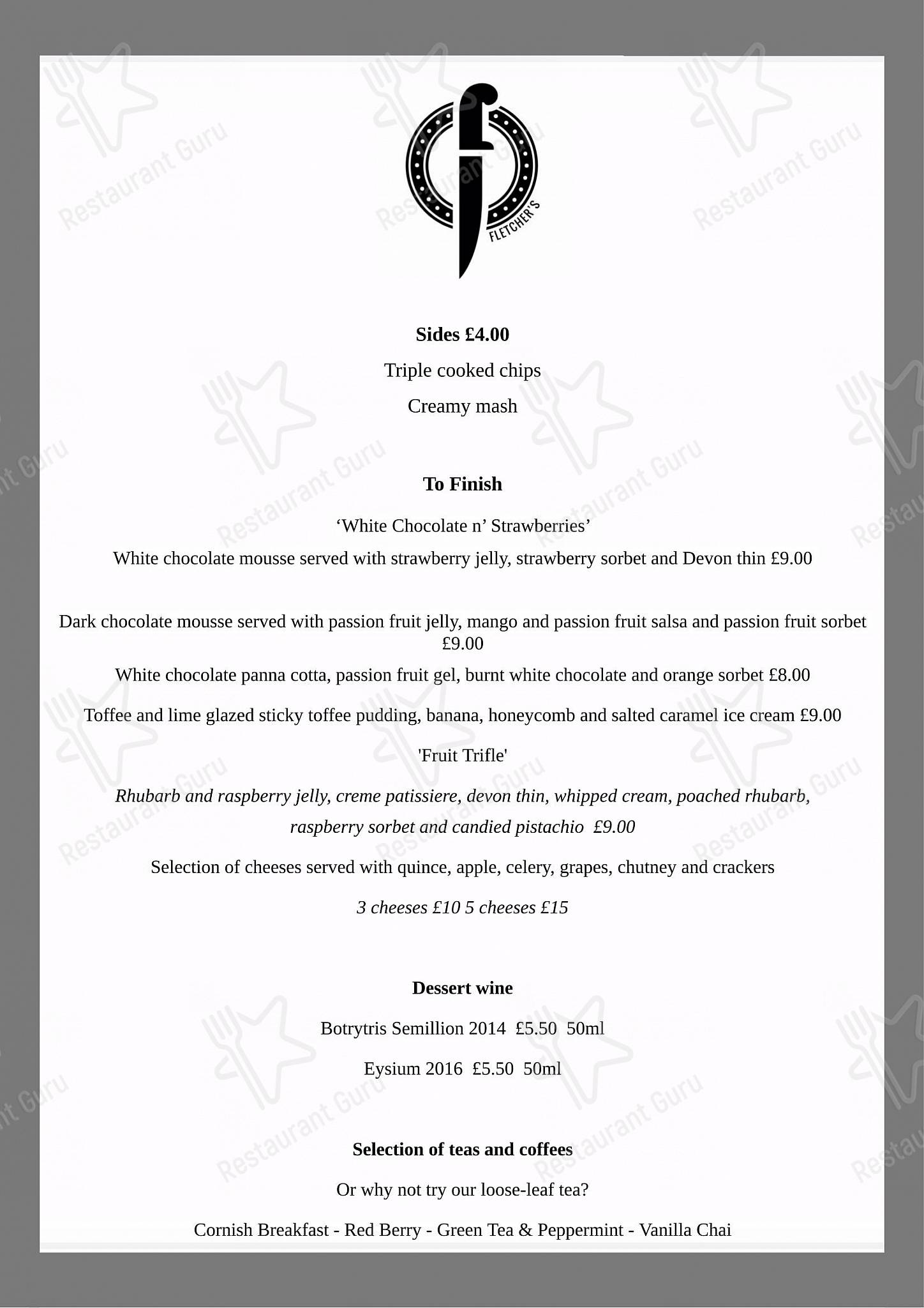 Menu at Fletcher's Restaurant, Plymouth