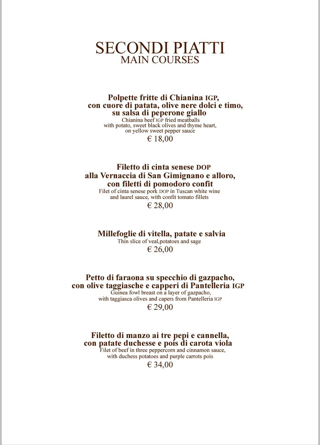 Menu at Ristorante Il Caminetto, Florence