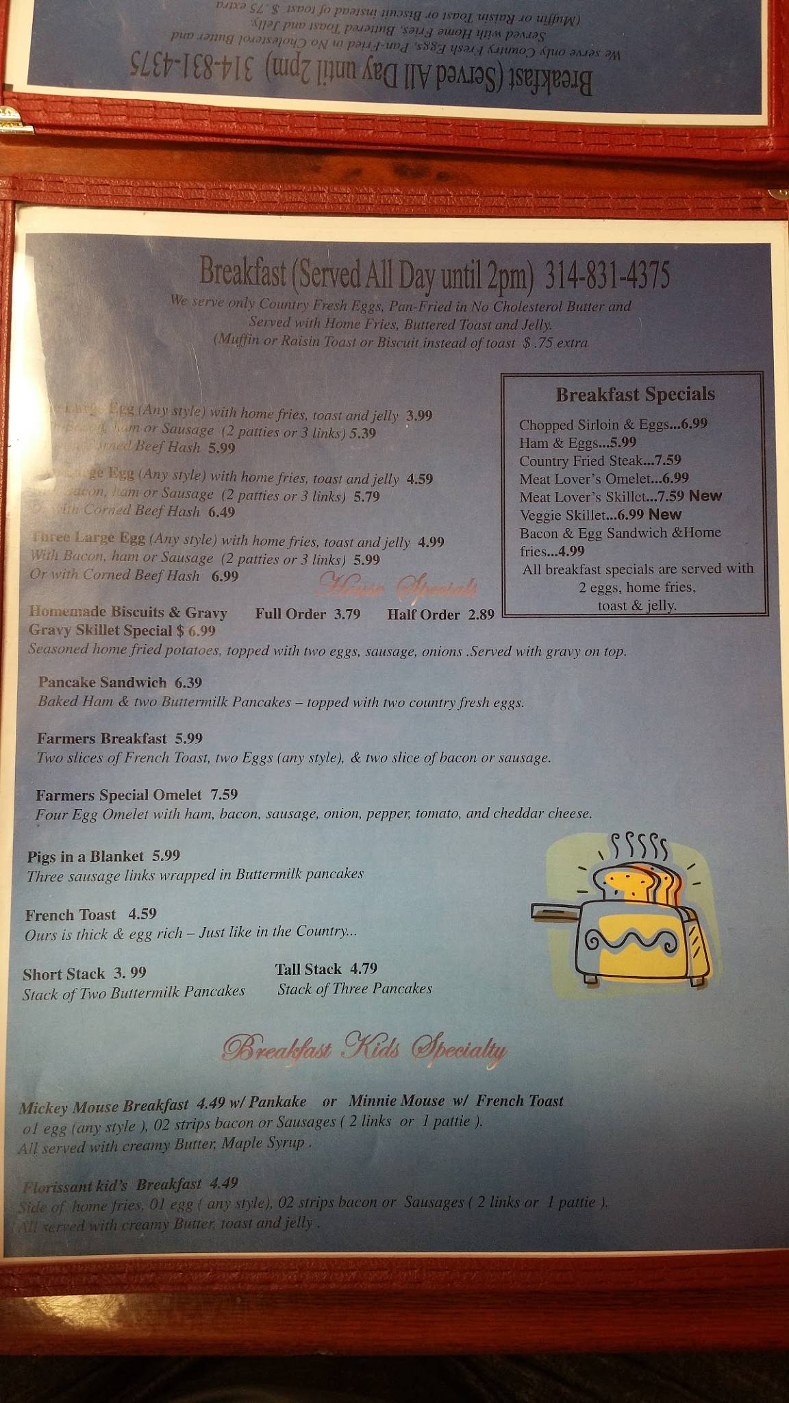 Menu at Florissant City Diner restaurant, Florissant