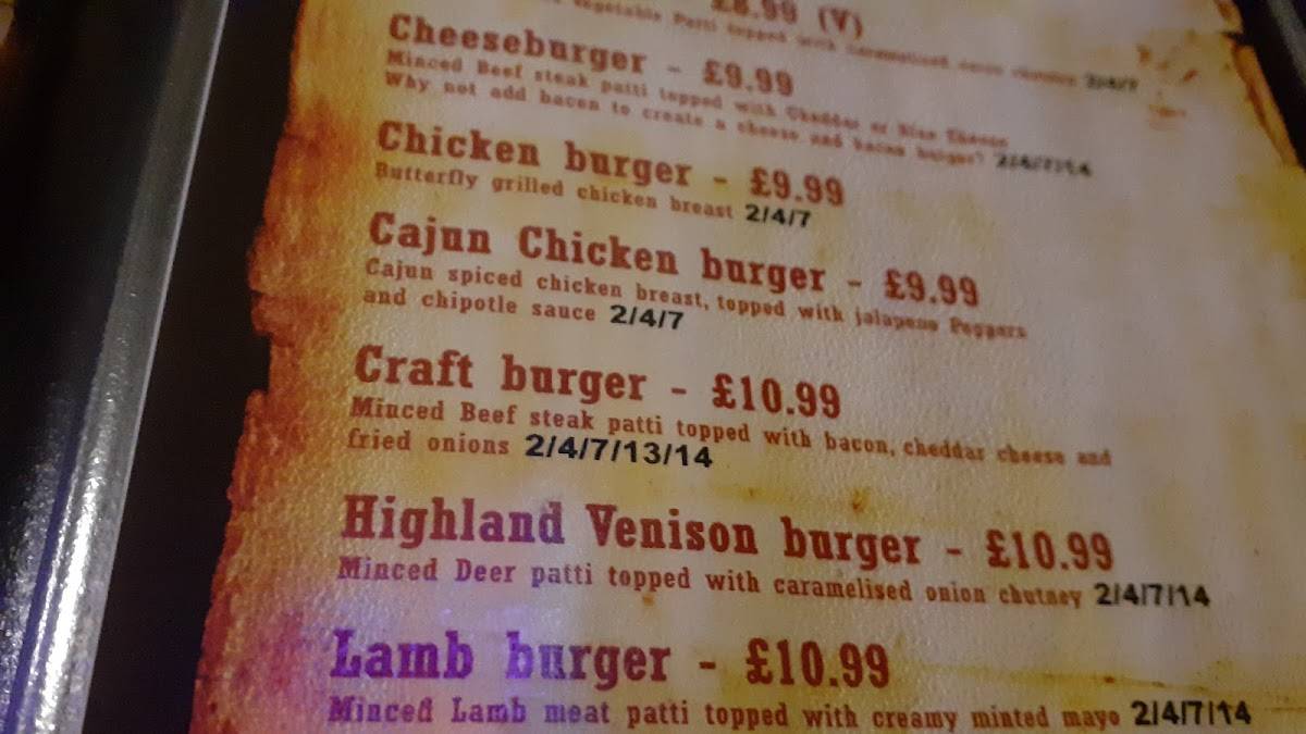 Menu at The Crofter Bar and Restaurant, Fort William