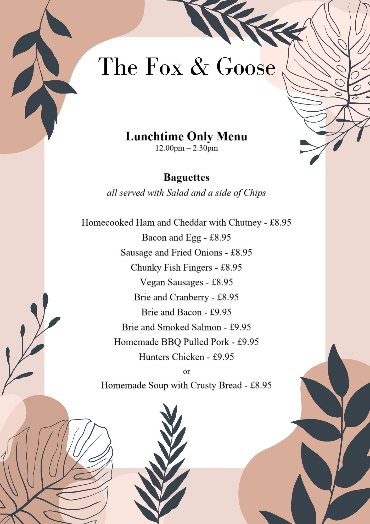 Menu at Fox & Goose pub & bar, Greywell, The St