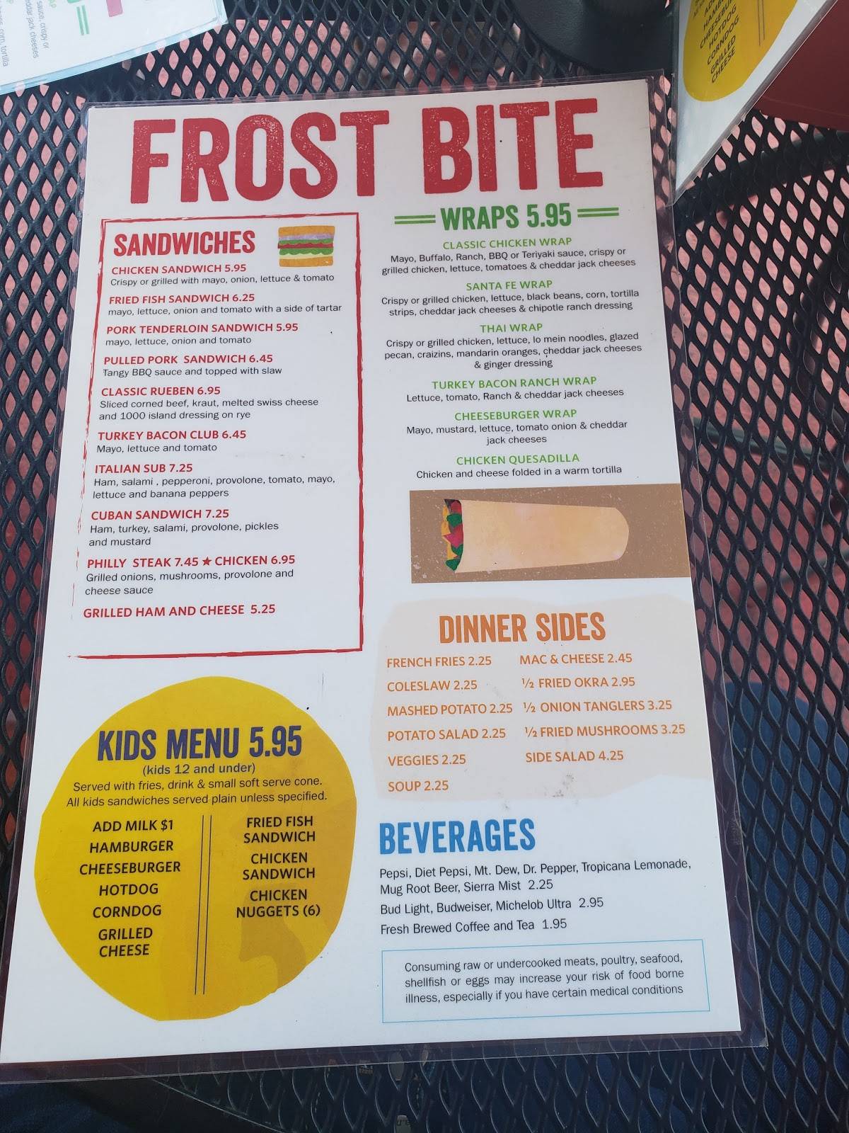 Menu at Frostbite Ice Cream & More restaurant, Frostproof