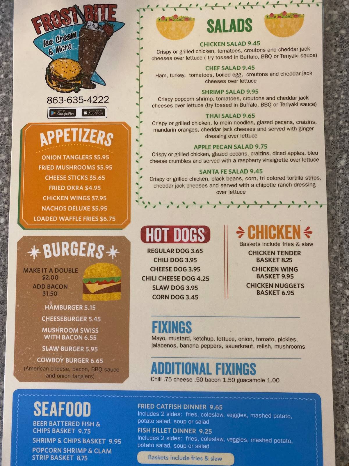Menu at Frostbite Ice Cream & More restaurant, Frostproof