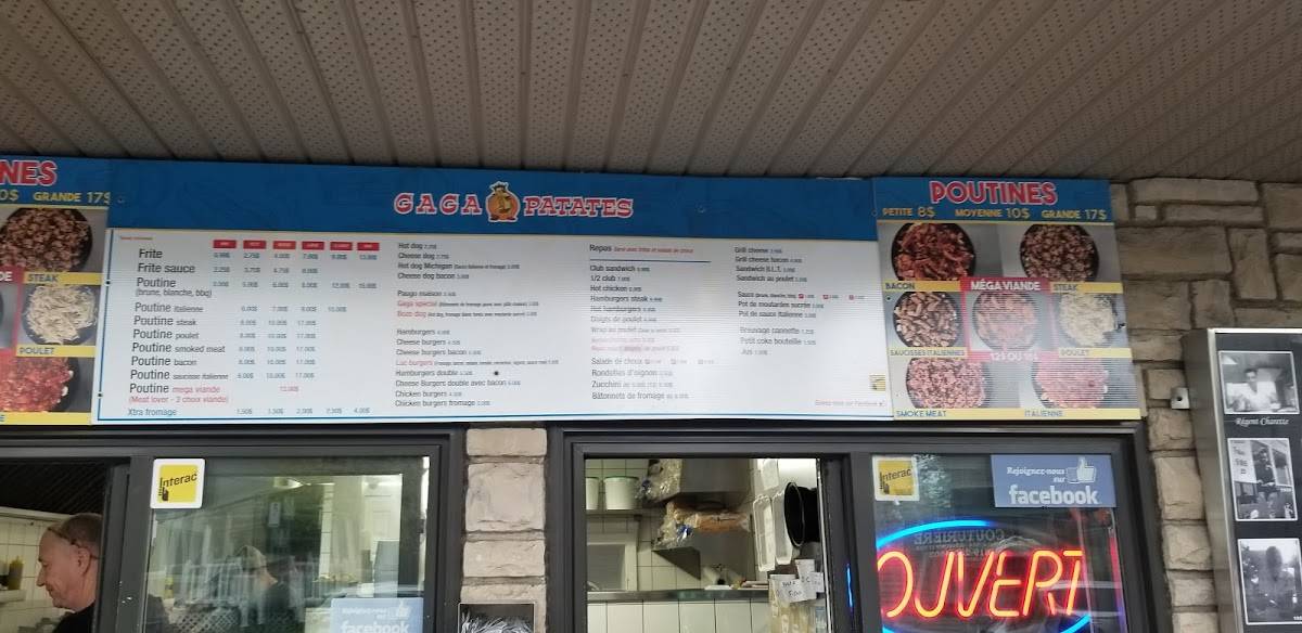 Menu au Ga-Ga Patates restaurant, Gatineau