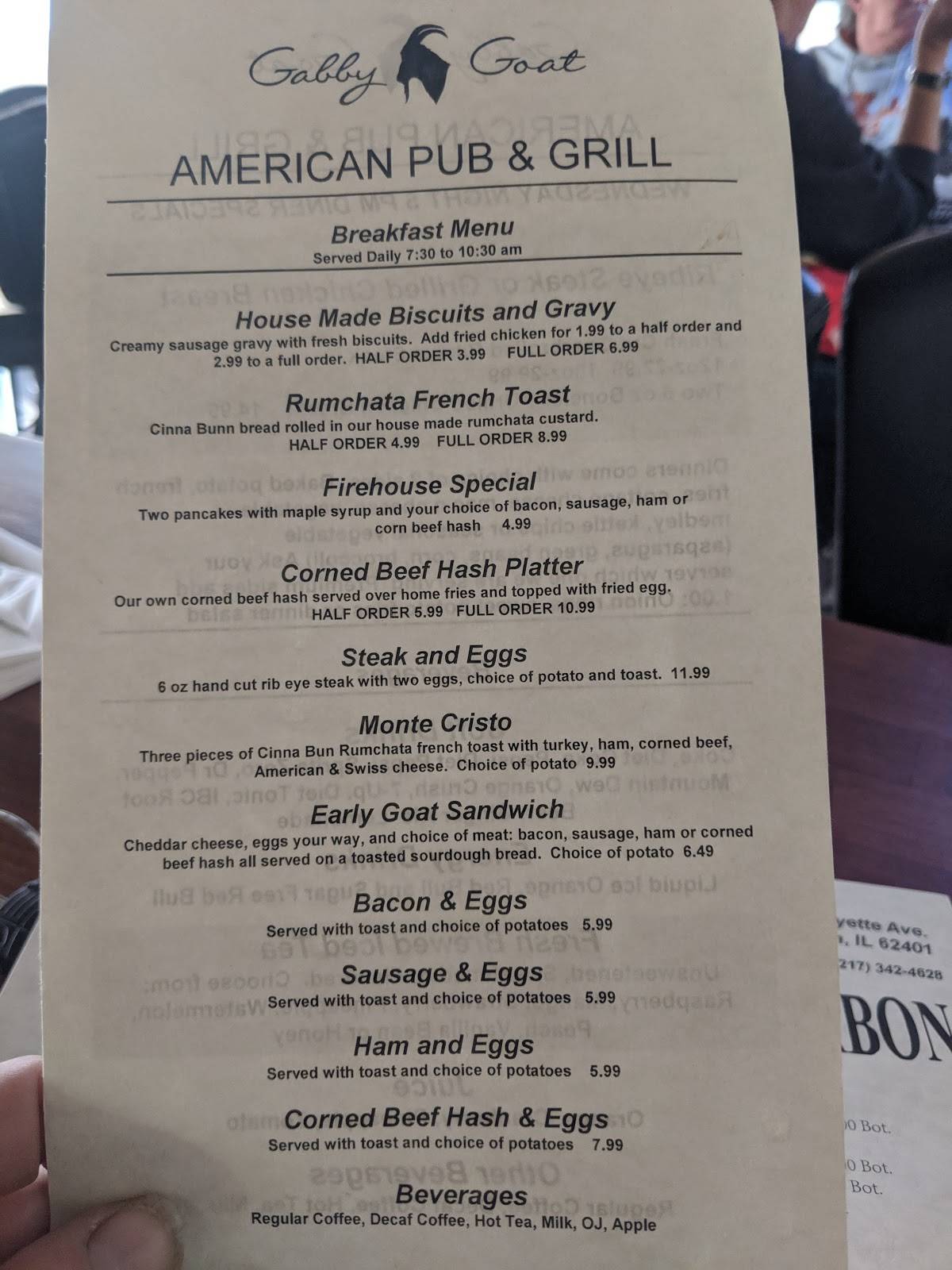 Menu at Gabby Goat American Pub & Grill, Effingham