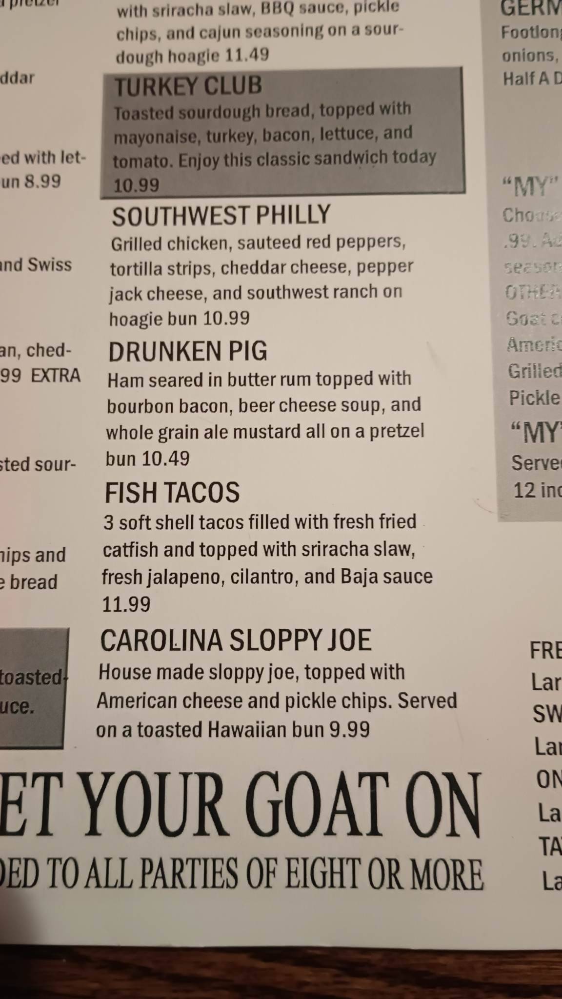 Menu at Gabby Goat American Pub & Grill, Effingham