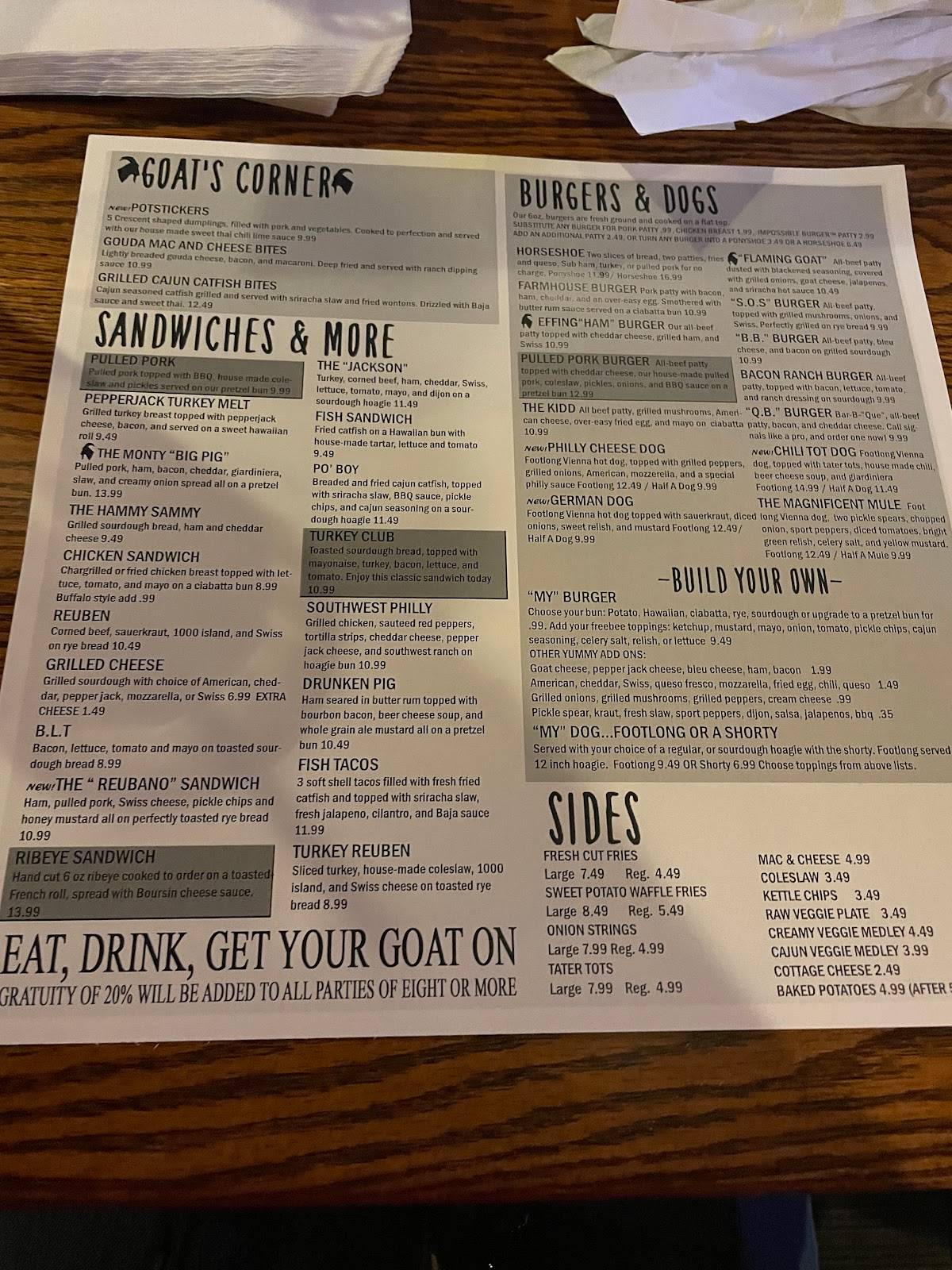 Menu at Gabby Goat American Pub & Grill, Effingham