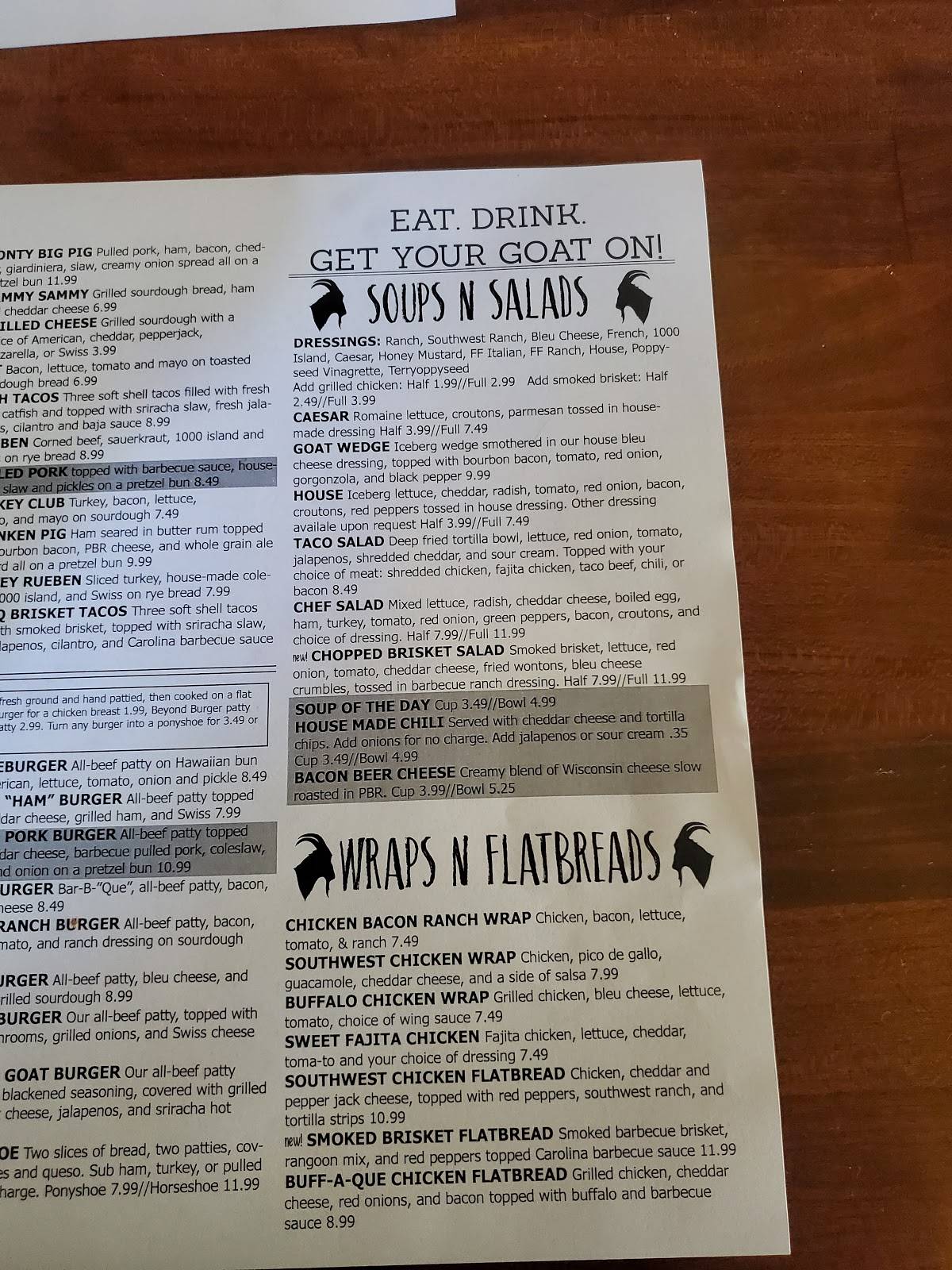 Menu at Gabby Goat American Pub & Grill, Effingham