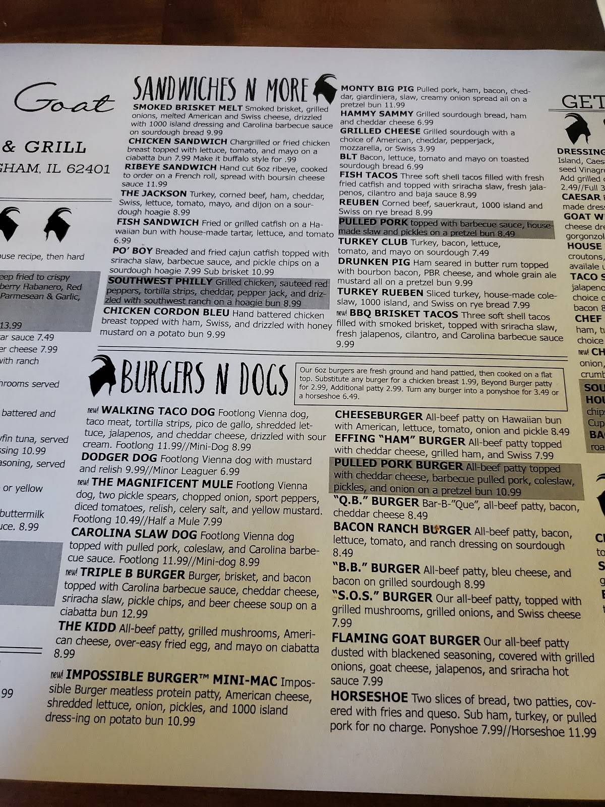 Menu at Gabby Goat American Pub & Grill, Effingham