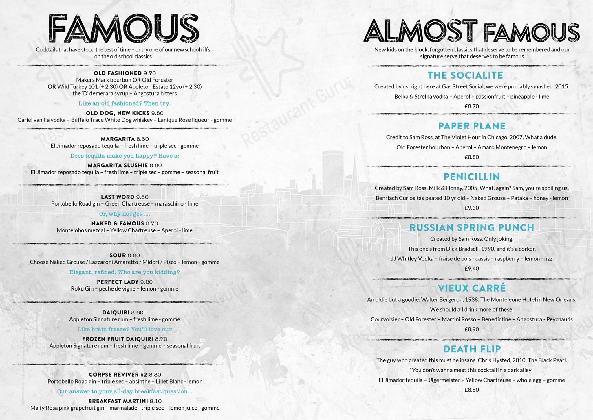 Menu at Gas Street Social pub & bar, Birmingham