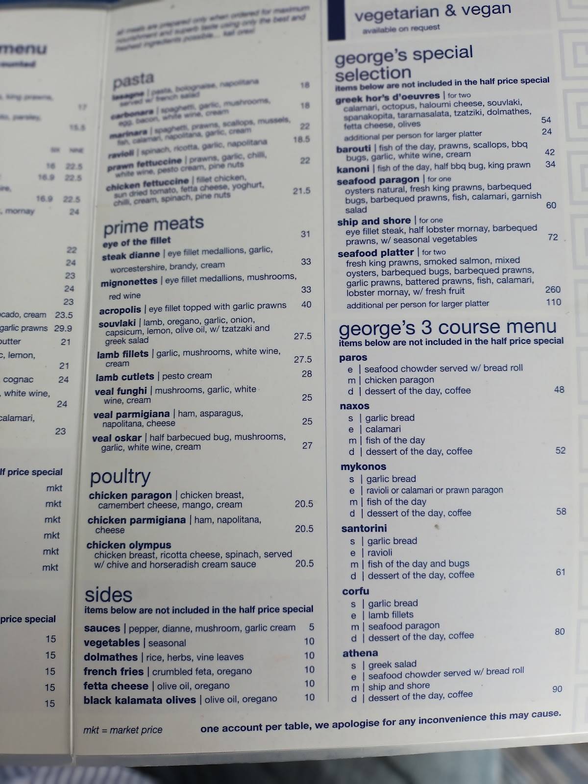 Menu at George's Paragon Seafood Restaurant - Sanctuary Cove, Hope ...