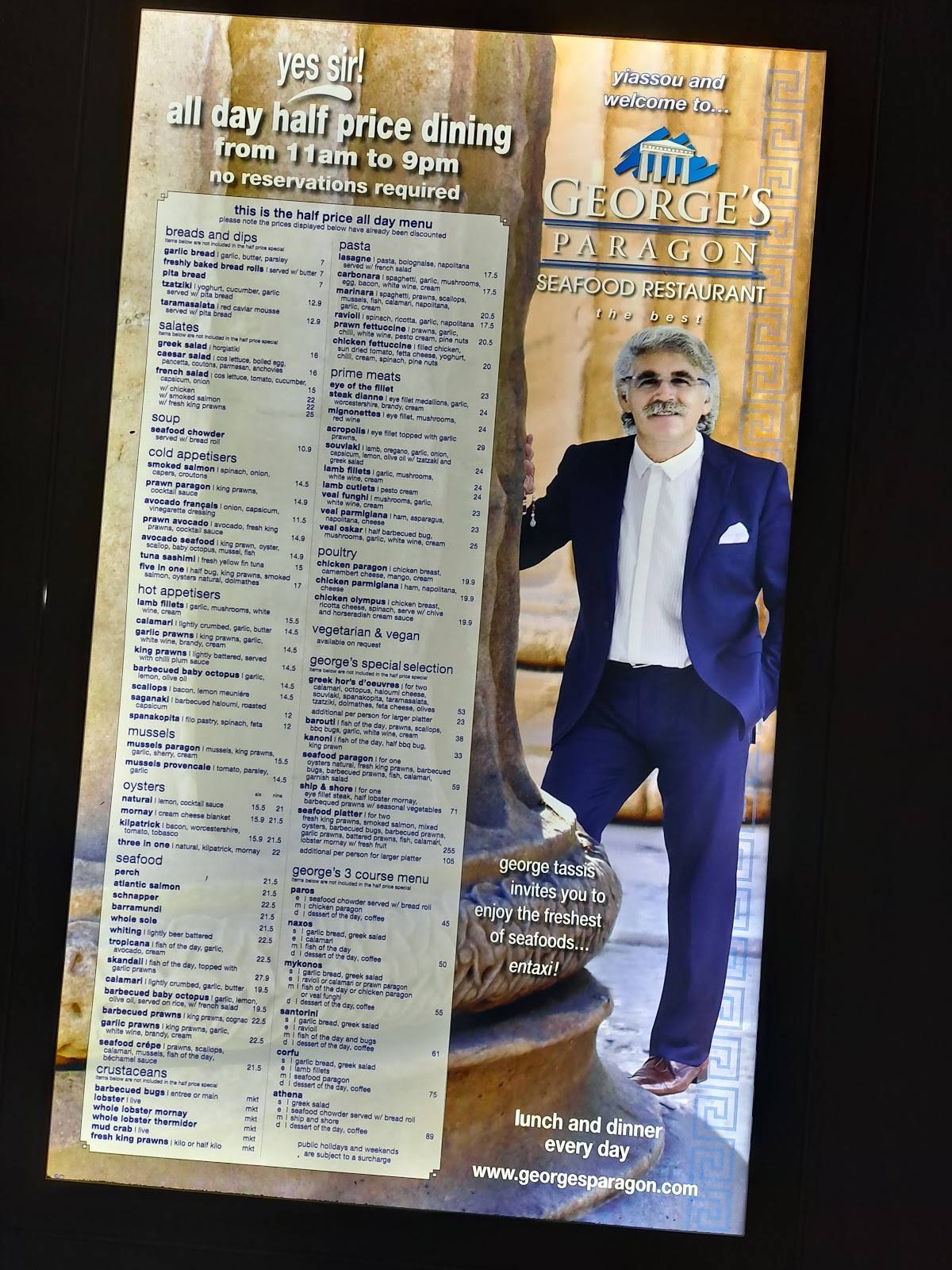 Menu at George's Paragon Seafood Restaurant - Sanctuary Cove, Hope ...