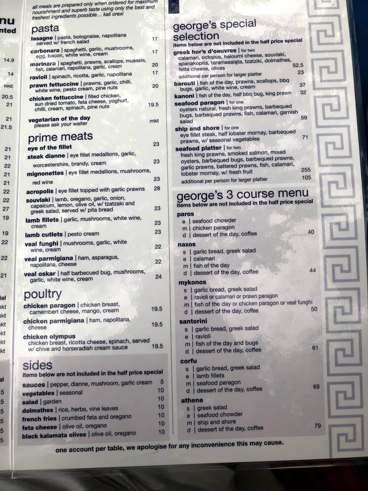 Menu at George's Paragon Seafood Restaurant - Sanctuary Cove, Hope ...