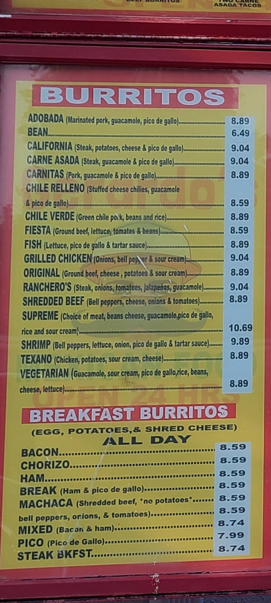 Menu at Gerardo’s Mexican Food restaurant, Topeka