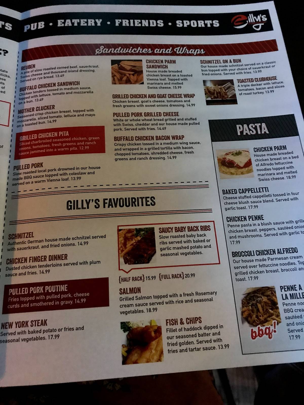 Menu at Gilly's Pubhouse Stratford, Stratford