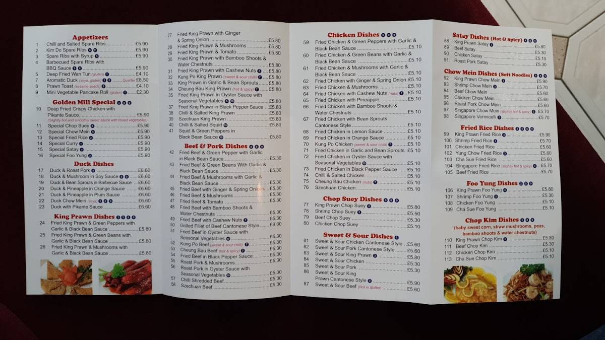 Menu at Golden Mill restaurant, Burgh le Marsh