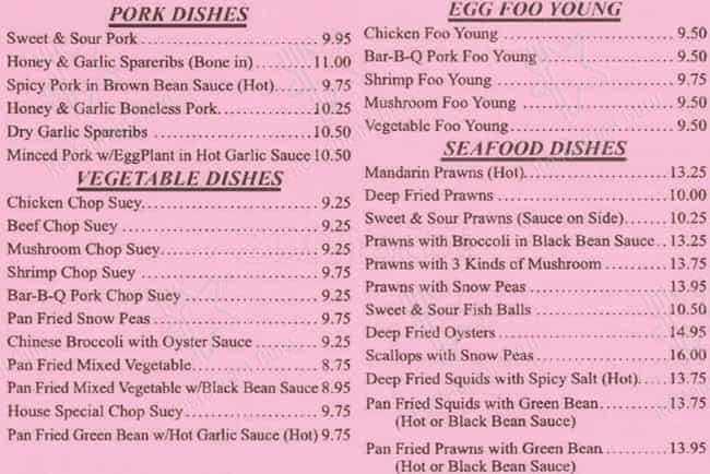 Menu at Golden Pearl Restaurant, North Vancouver