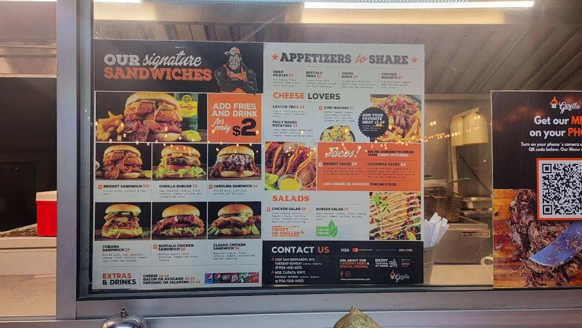 Menu at Gorilla Smoke & Grill restaurant, Laredo