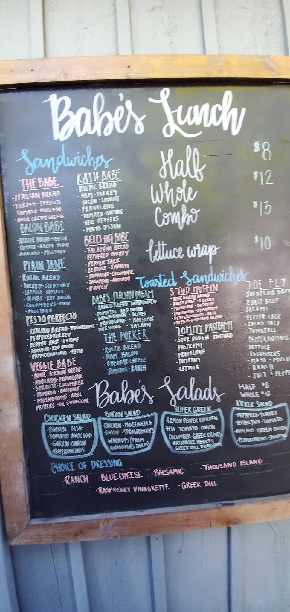 Menu at Babe's Bakery, Grants Pass