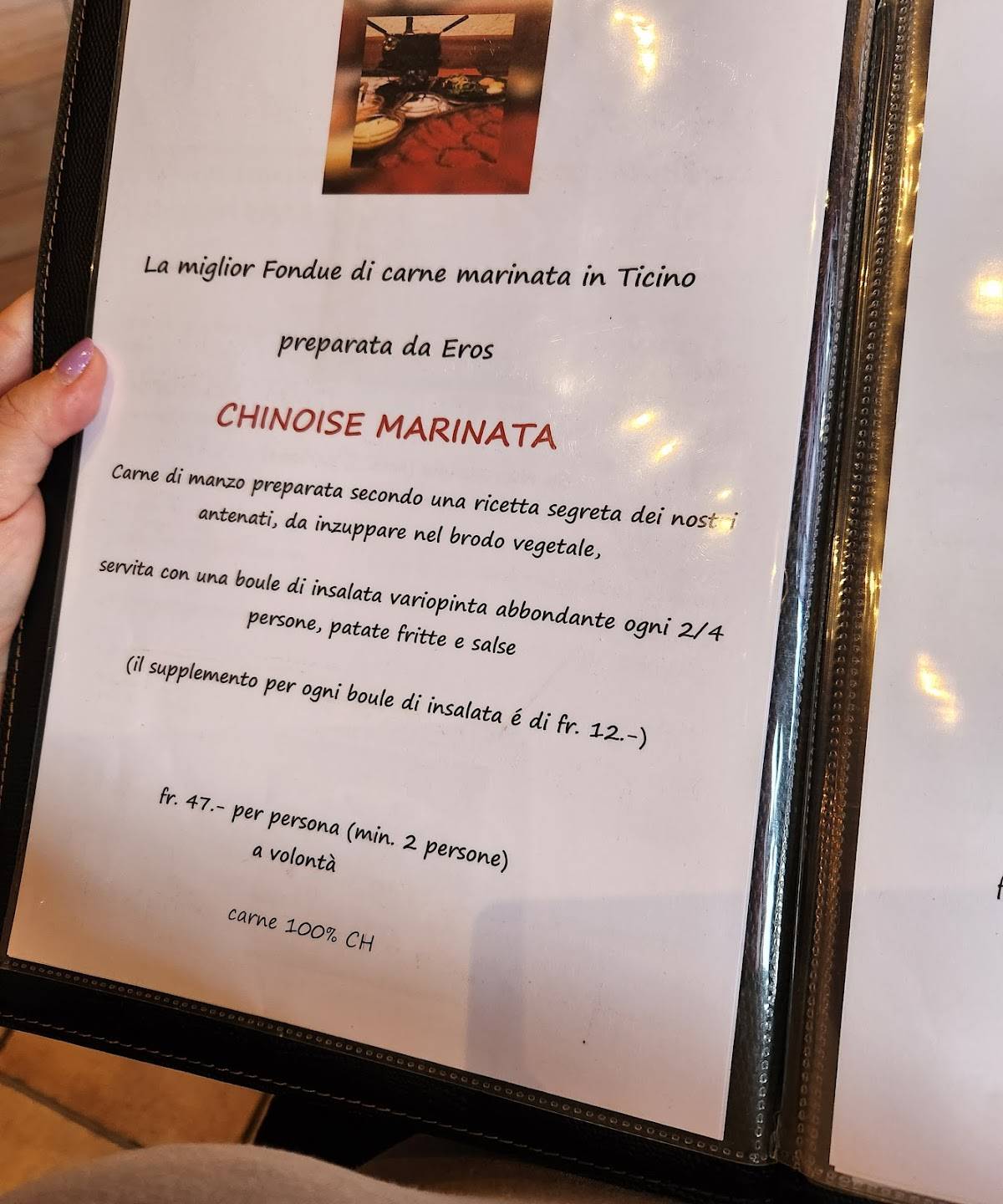 Menu da Grotto al Fagiano da Eros, Capriasca