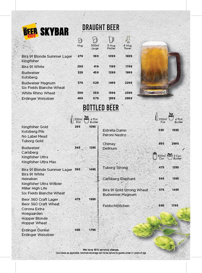 Menu at The Beer Café Skybar, Gurugram