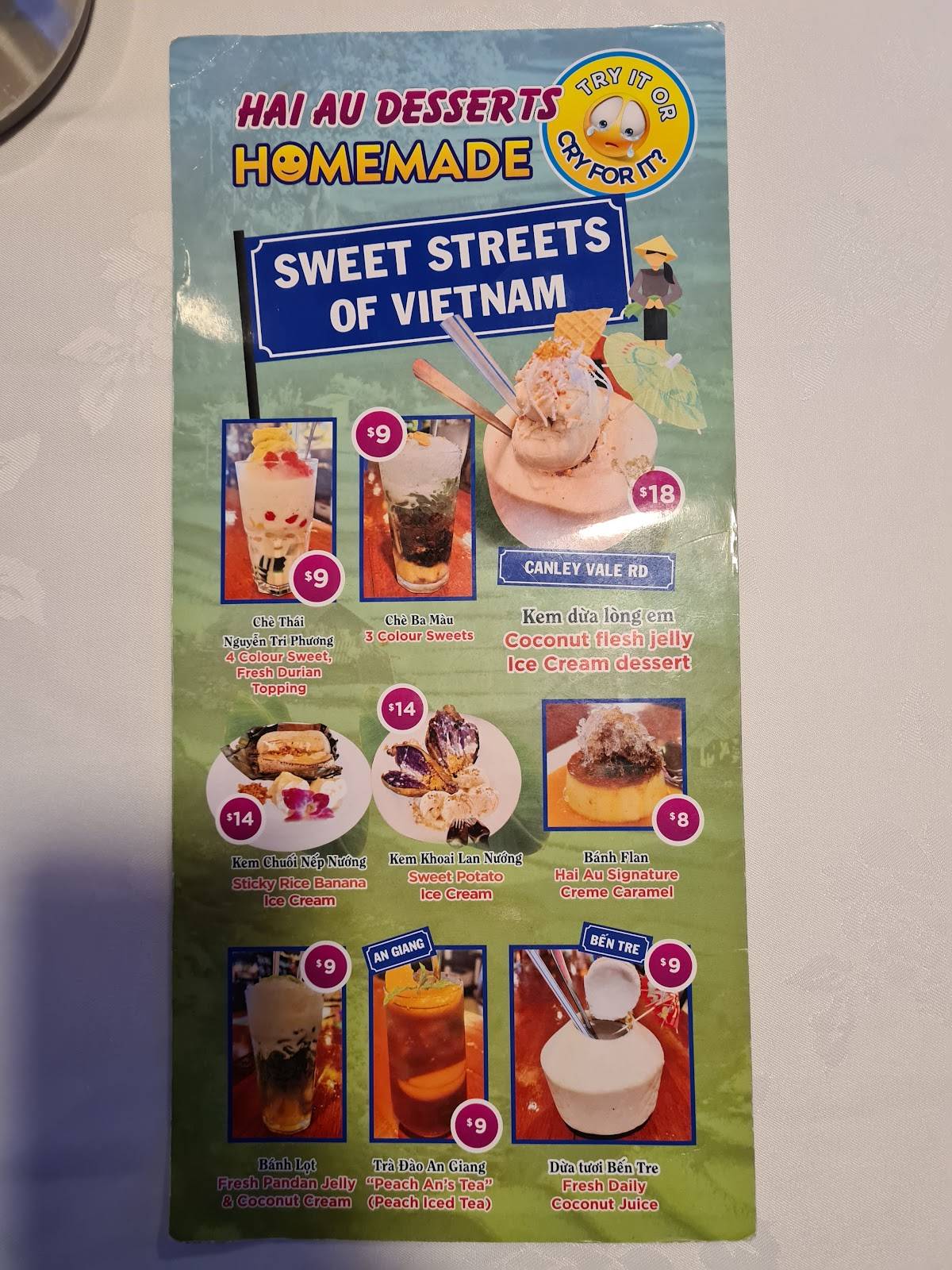 Menu at Hai Au Lang Nuong restaurant, Canley Vale