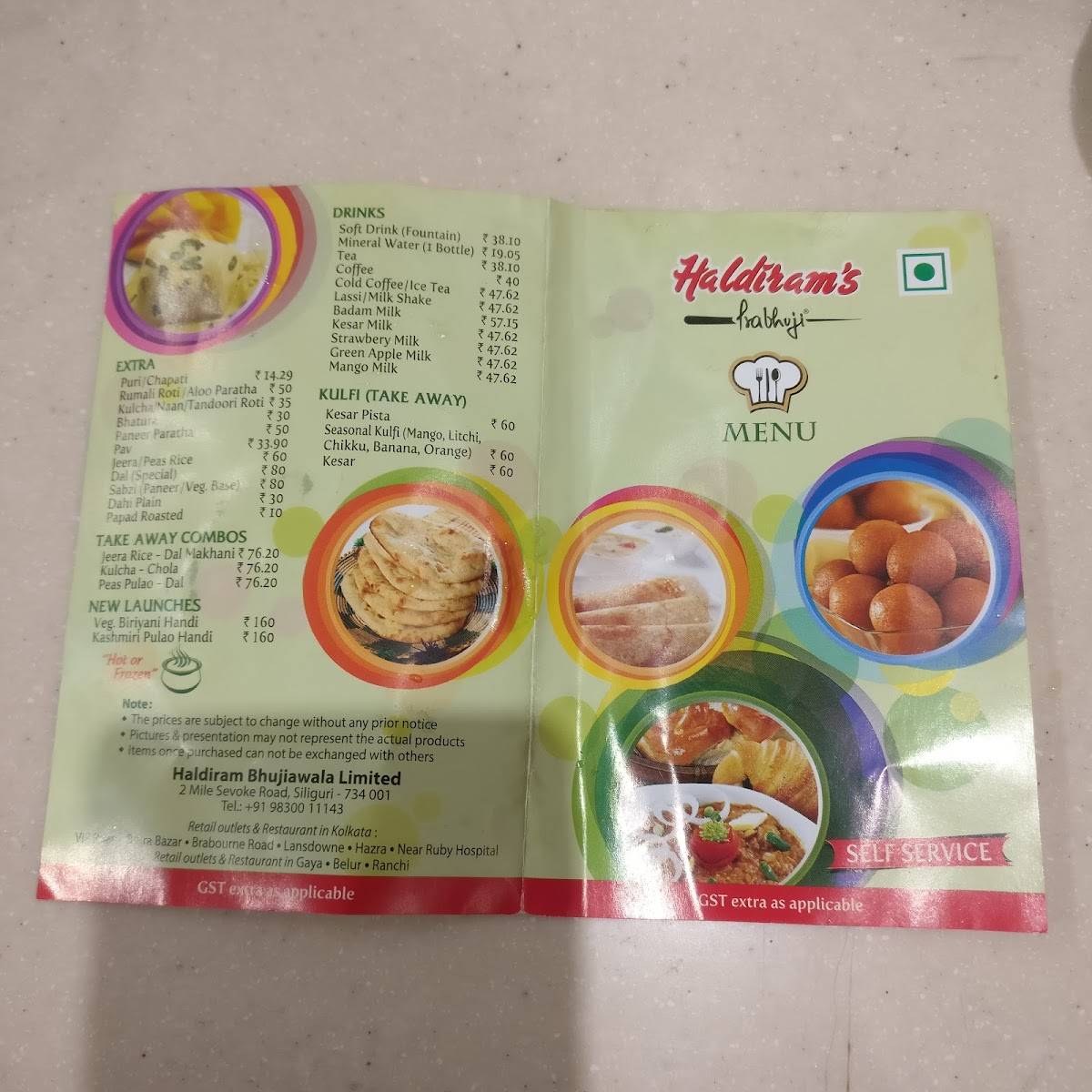 Menu at Haldiram Prabhuji (haldiram bhujiwala pvt ltd., Siliguri, 2nd