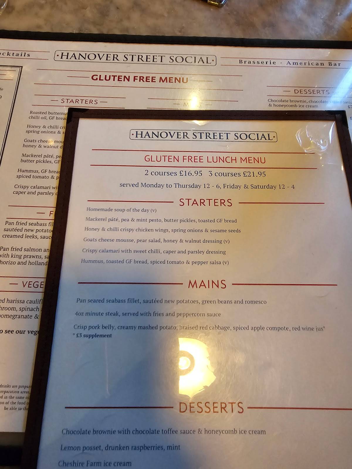 Menu at Hanover Street Social restaurant, Liverpool