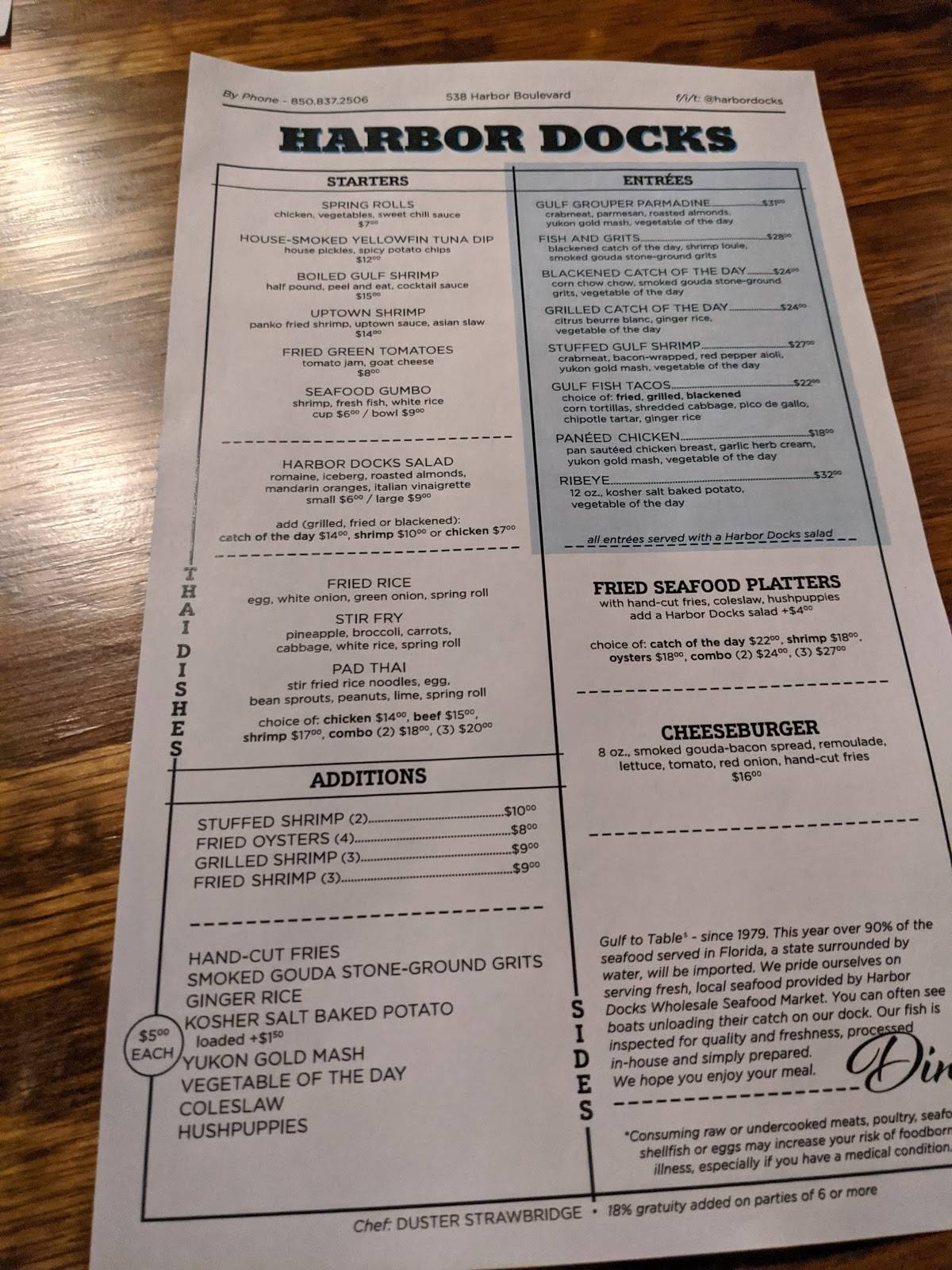 Menu at Harbor Docks restaurant, Destin, 538 Harbor Blvd