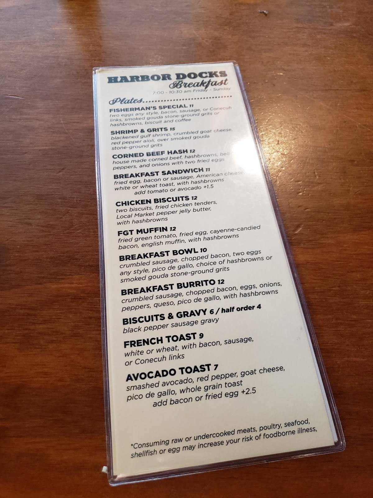 Menu at Harbor Docks restaurant, Destin, 538 Harbor Blvd