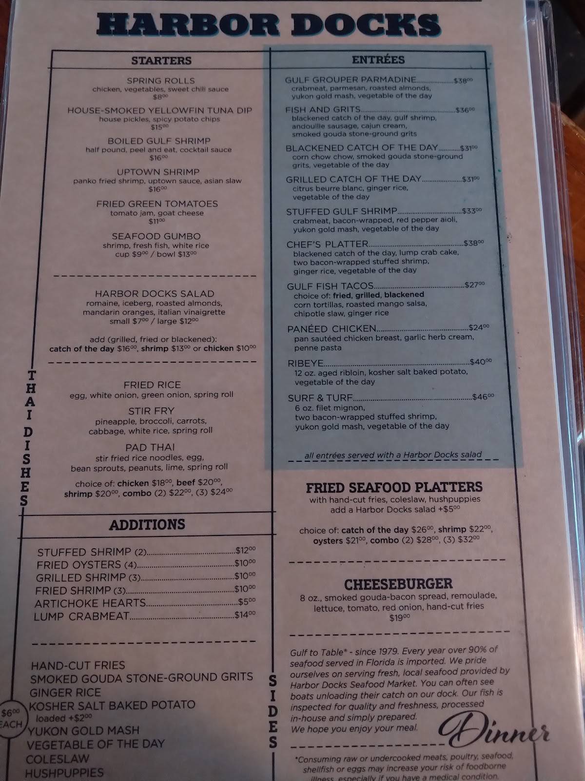 Menu at Harbor Docks restaurant, Destin, 538 Harbor Blvd