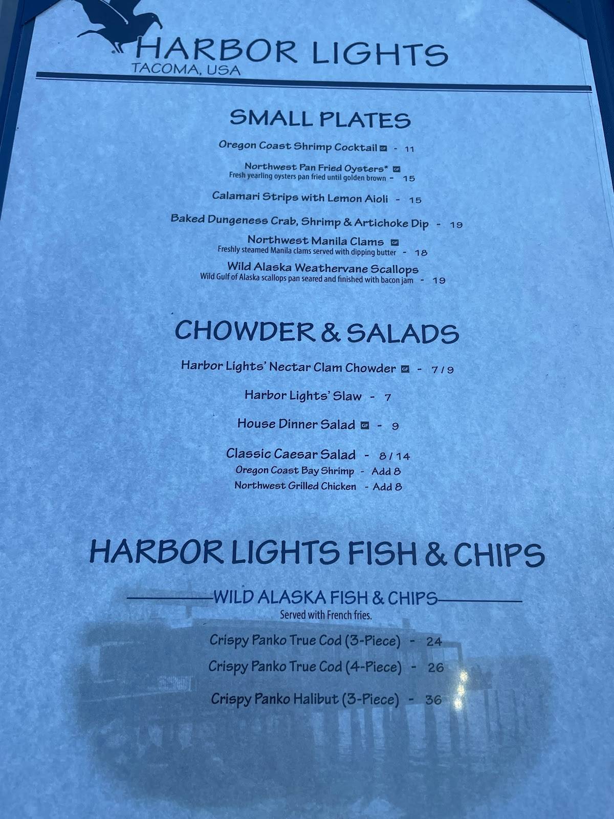 Menu at Harbor Lights restaurant, Tacoma