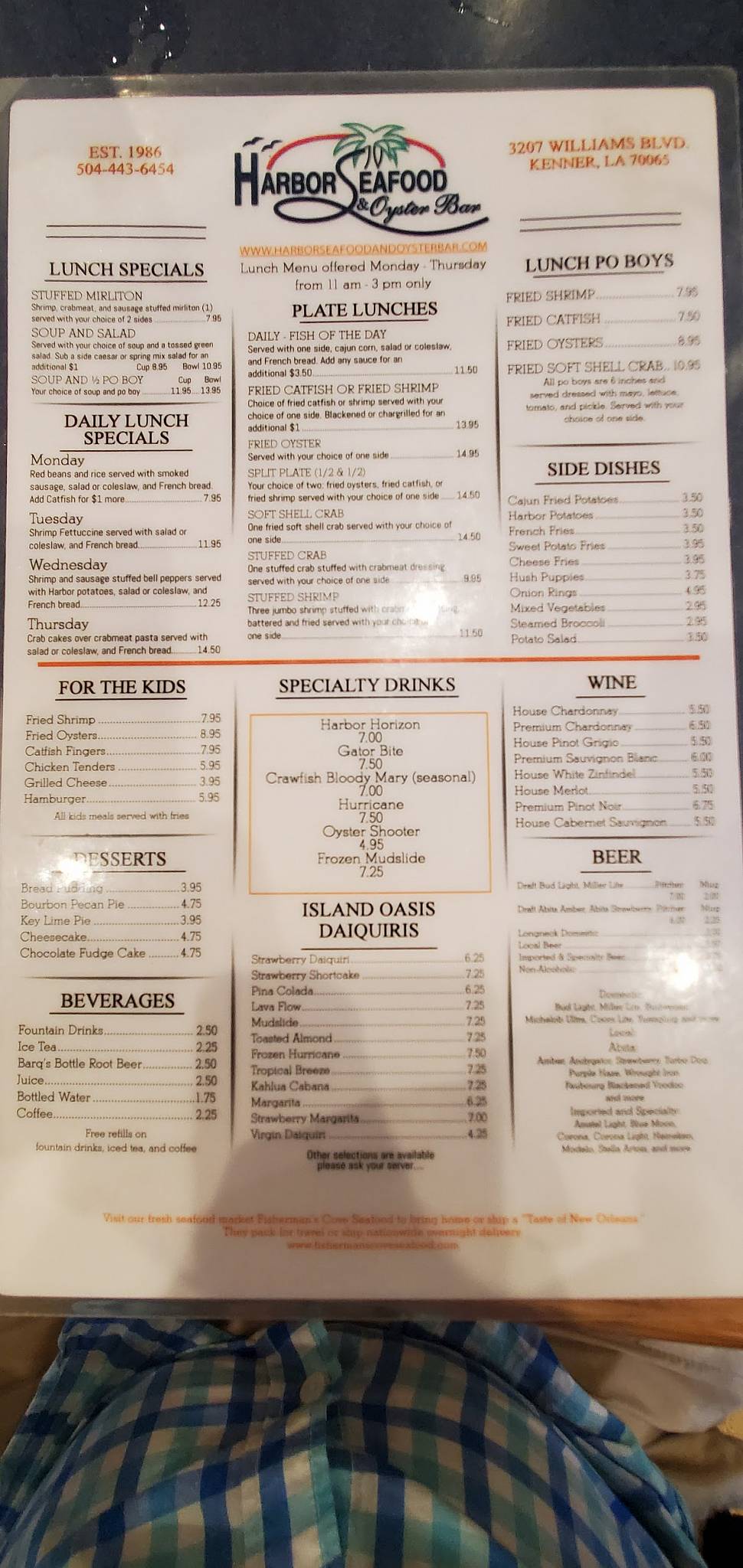 Menu at Harbor Seafood & Oyster Bar, Kenner