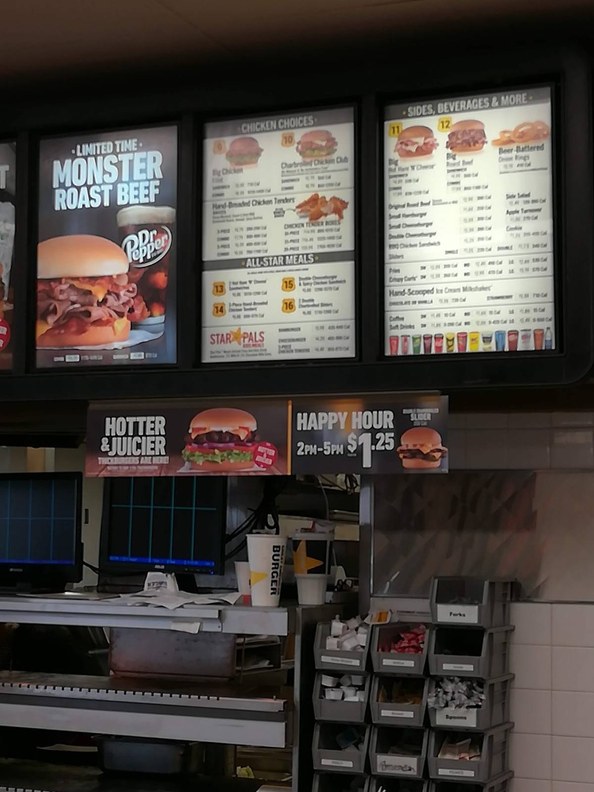 Menu at Hardee’s fast food, Paxton