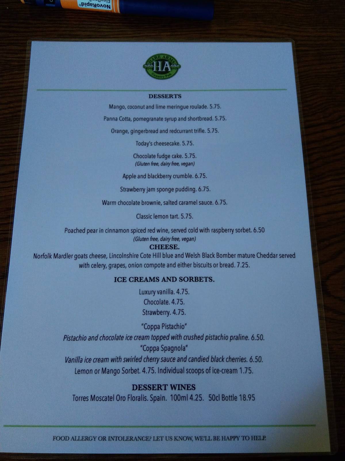 Menu at Hare Arms Stow Bardolph, Stow Bardolph, Lynn Rd