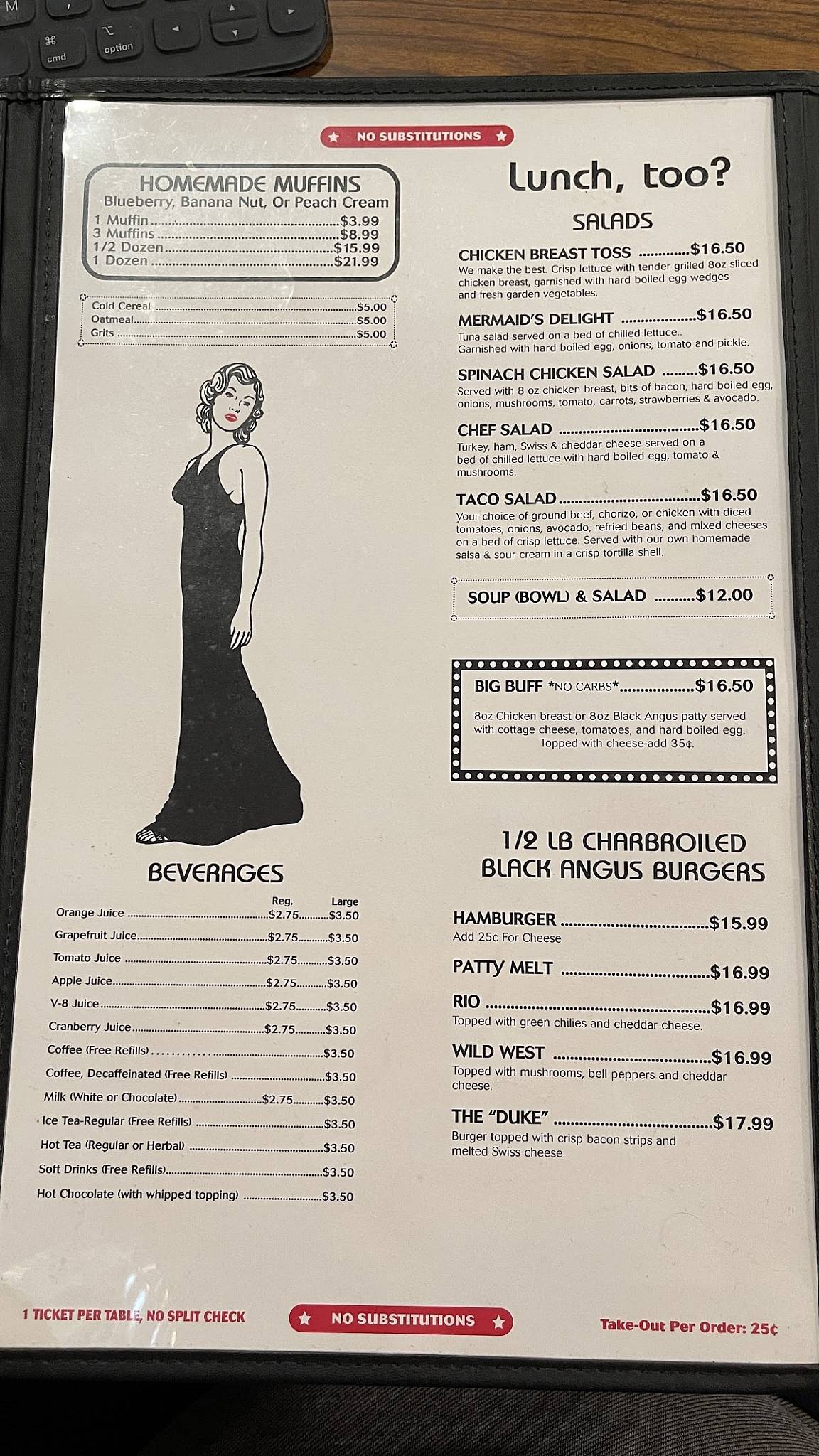 Menu at Harlow's Cafe, Tempe
