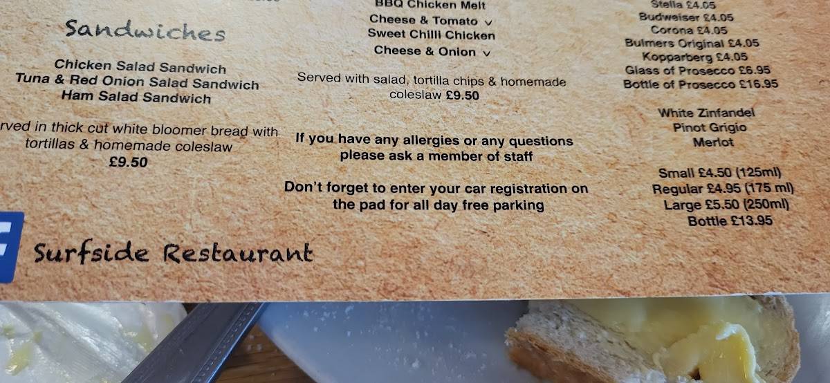 Menu at Surfside Fish Bar & Restaurant, Hartlepool