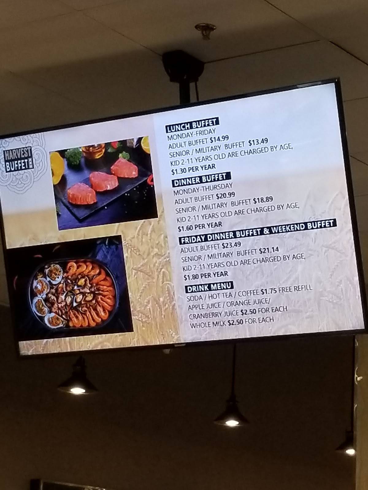 Menu at Harvest Buffet restaurant, Tacoma