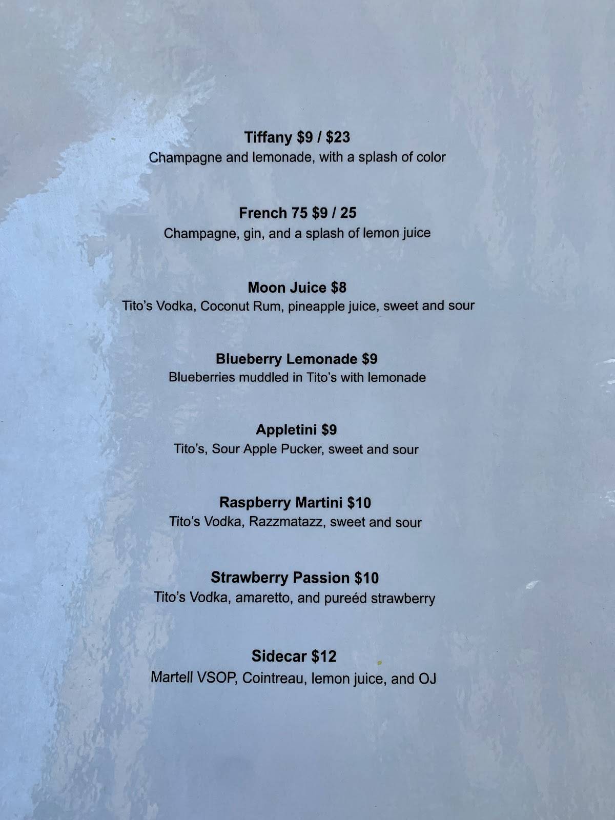 Menu at Harvest Moon restaurant, Modesto