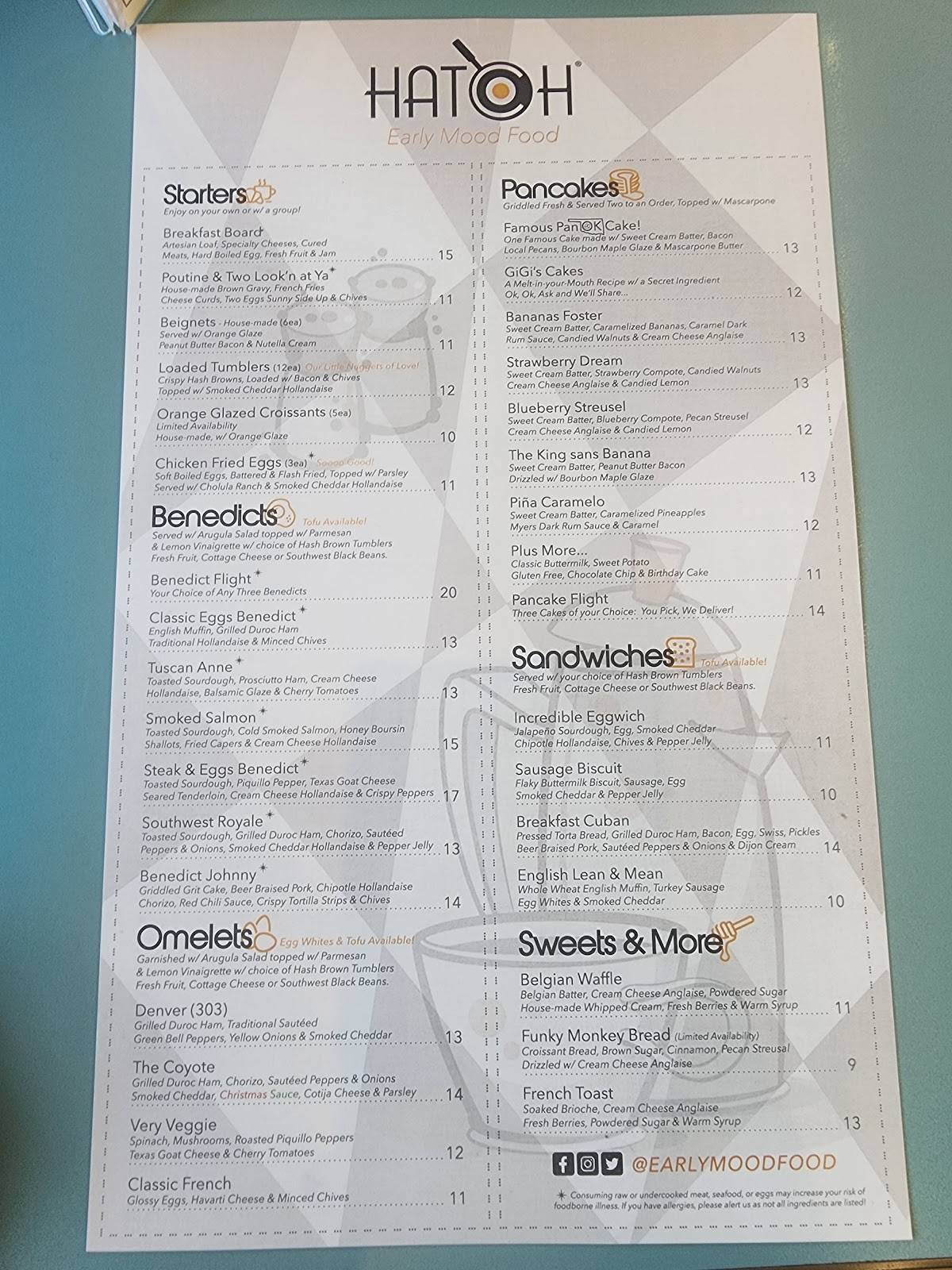 Menu at Hatch Early Mood Food restaurant, Oklahoma City, 1101 N ...