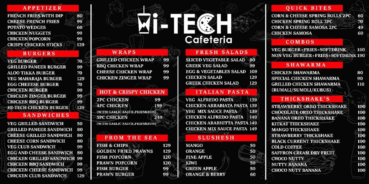Menu at Hi-Tech Cafeteria, Hyderabad