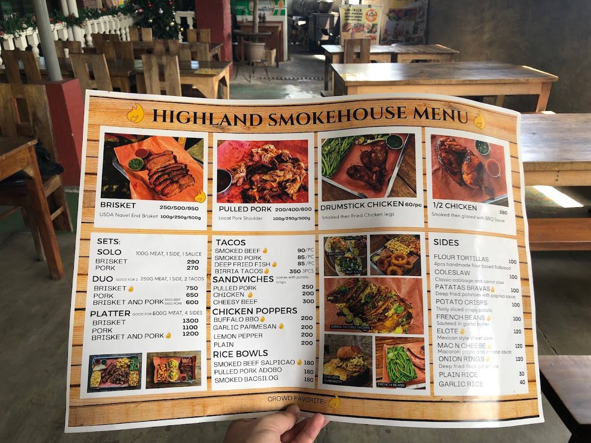 Menu at Highland Smokehouse restaurant, Baguio