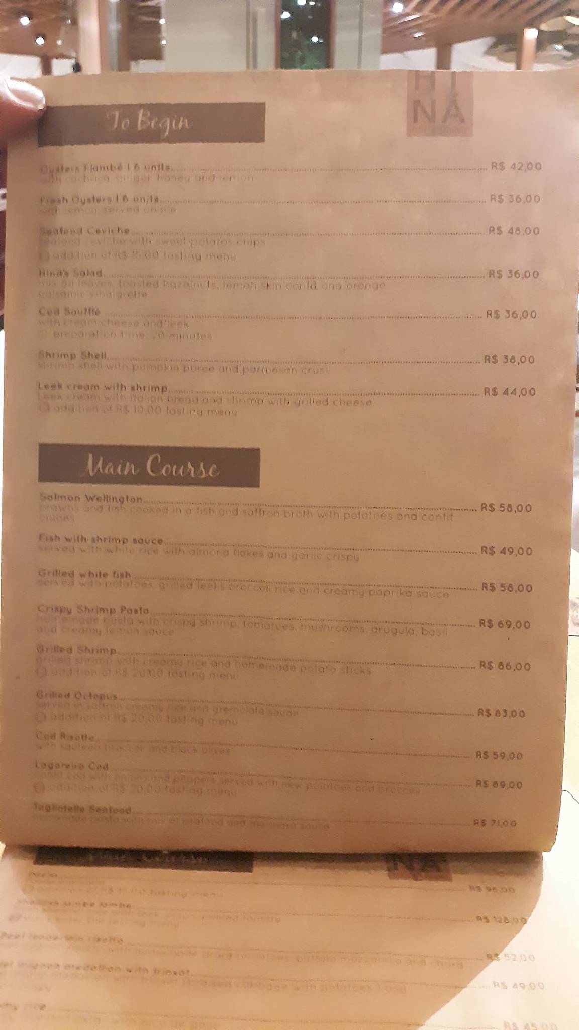 Menu em Hiná Fish & Lounge restaurante, Santos